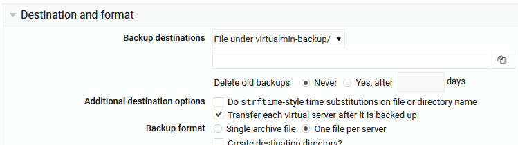 Virtualmin Scheduled Backup "Backup destinations" path field is not visible by default · Issue ...