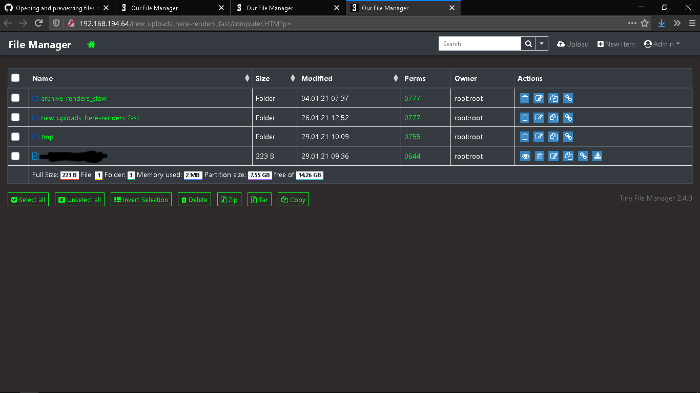 Opening and previewing files not working. · Issue #490 · prasathmani/tinyfilemanager · GitHub