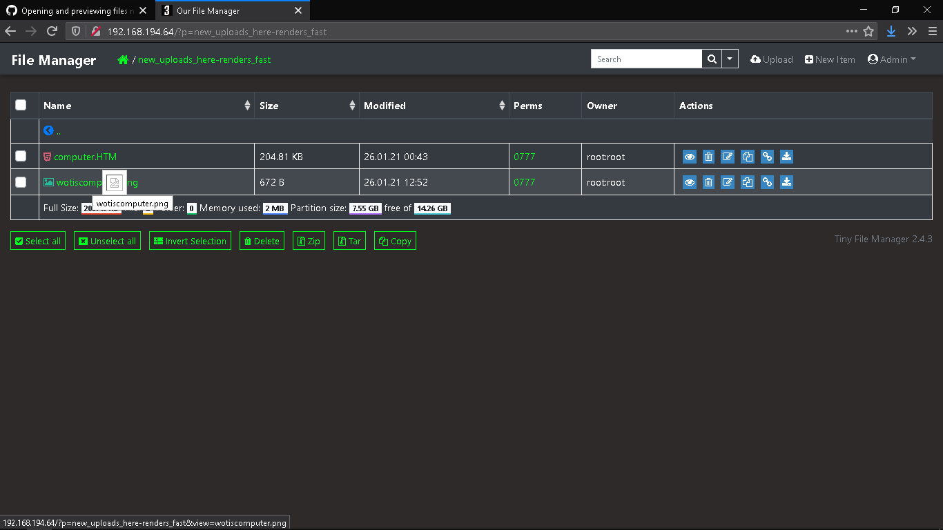 Opening and previewing files not working. · Issue #490 · prasathmani/tinyfilemanager · GitHub
