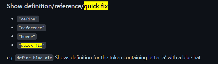 The 'Show definition/reference/quick fix' section of the documentation ...
