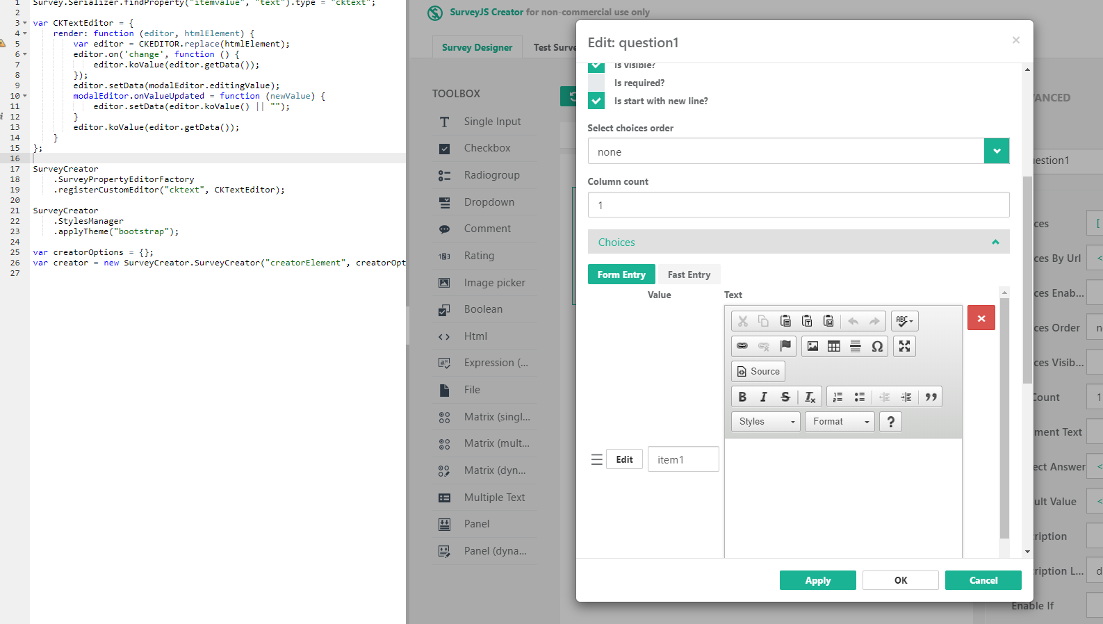 CK-Editor not applied in choices edit · Issue #614 · surveyjs/survey-creator · GitHub