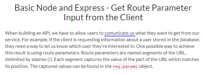 Spelling error in Basic Node and Express - Get Route Parameter Input from the Client · Issue ...