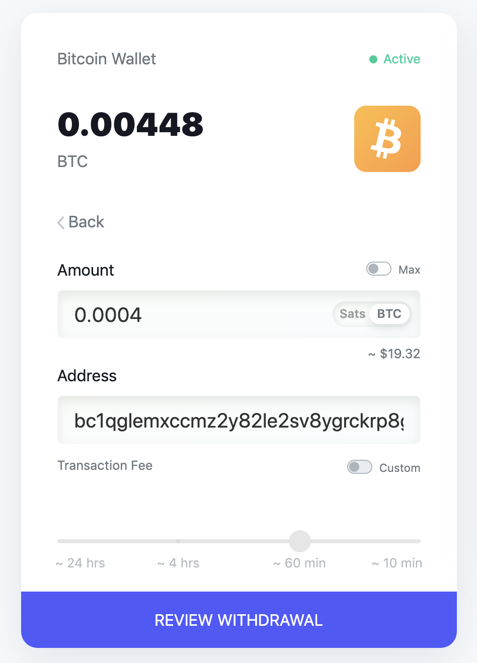 Option to set custom transaction fee disabled when withdrawing from Bitcoin wallet · Issue #307 ...