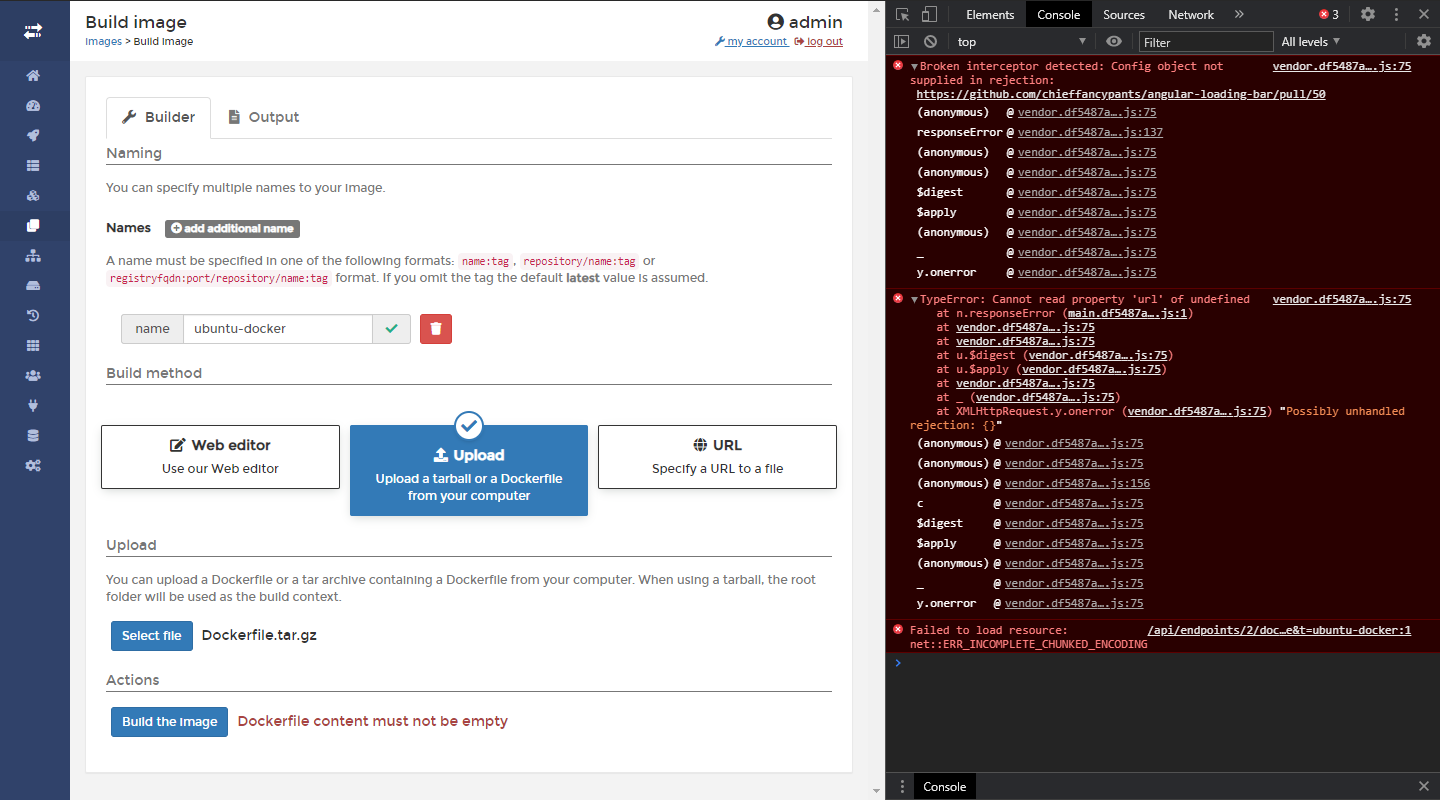 Unable To Build An Image Cannot Read Property Url Of Undefined · Issue 3878 · Portainer
