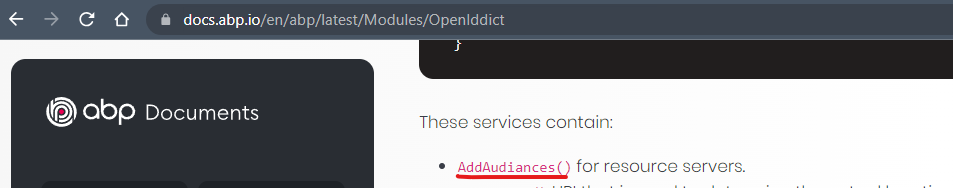 AddAudiances() method name mismatch in doc and code · Issue #17150 · abpframework/abp · GitHub