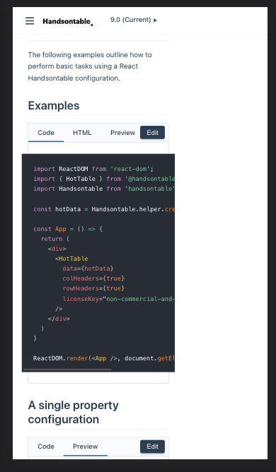 New docs: The code field extends beyond the tabs area on mobile · Issue #8273 · handsontable ...