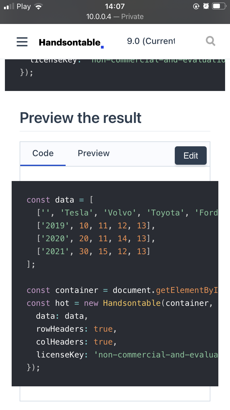 New docs: The code field extends beyond the tabs area on mobile · Issue #8273 · handsontable ...