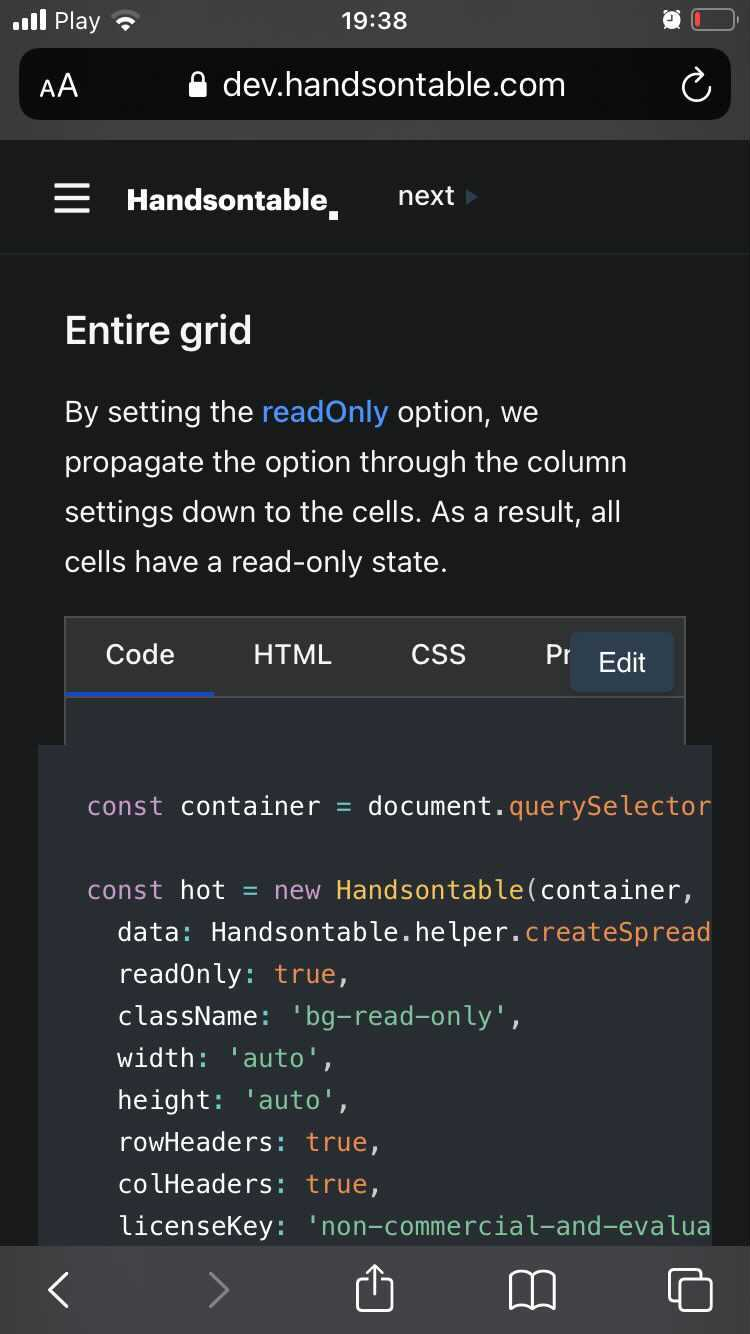 New docs: Edit button overlaps Preview on mobile · Issue #8297 · handsontable/handsontable · GitHub