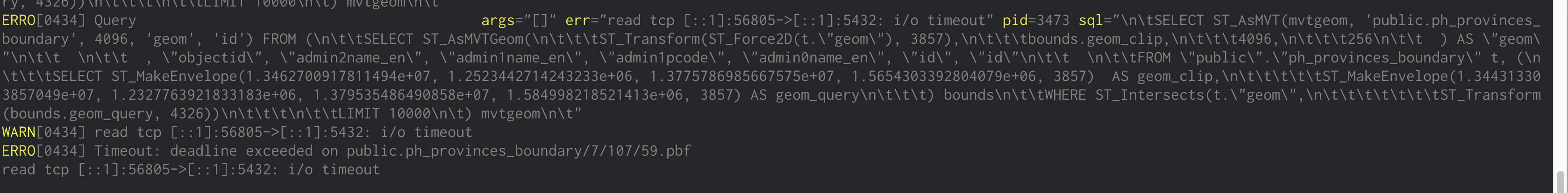 Timeout: deadline exceeded on · Issue #139 · CrunchyData/pg_tileserv · GitHub