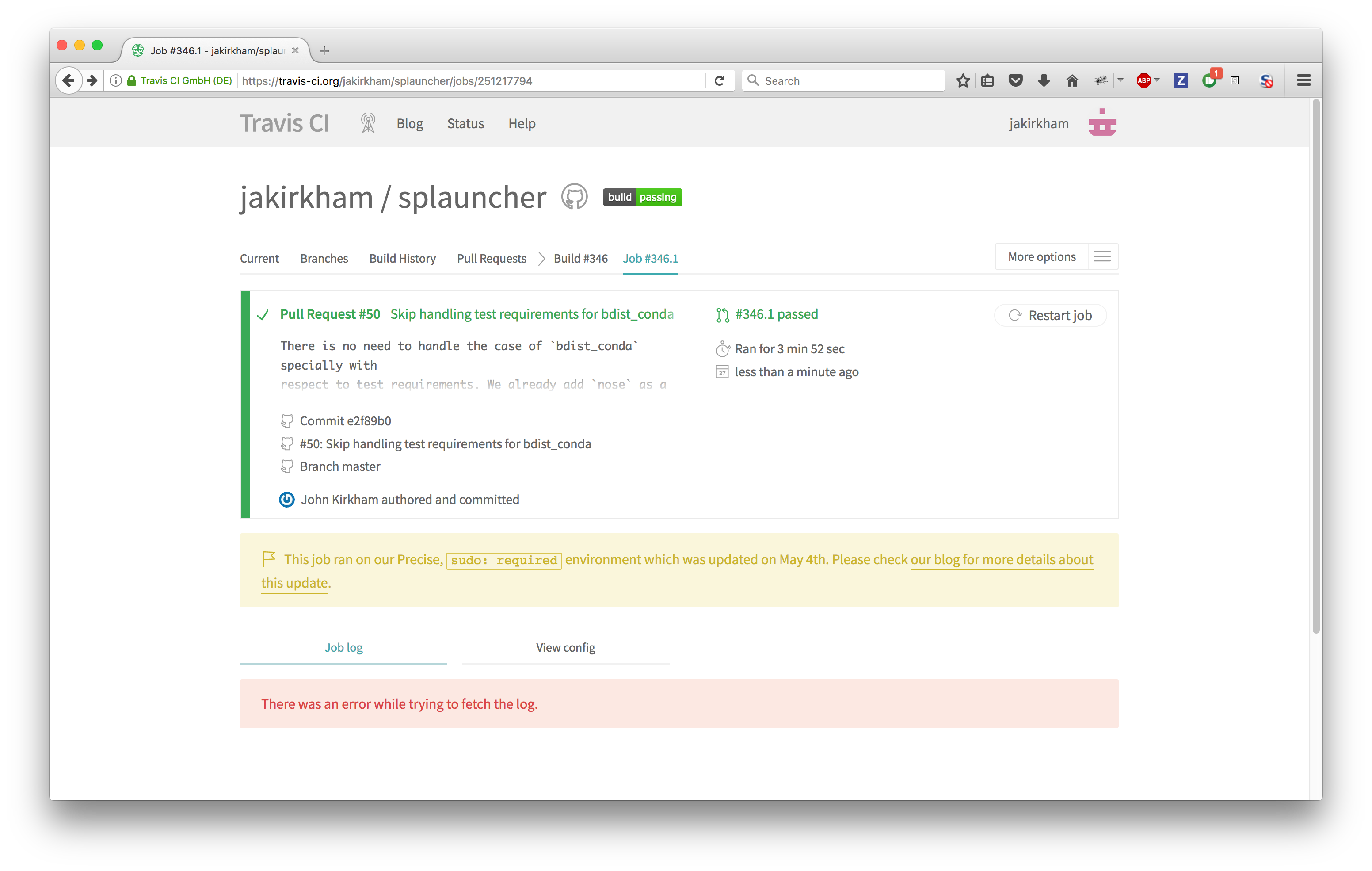 Error While Trying To Fetch The Log · Issue 7952 · Travis Citravis Ci · Github 