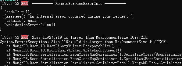 Blob Module MongoDb System.FormatException: Size 119275719 is larger than MaxDocumentSize ...