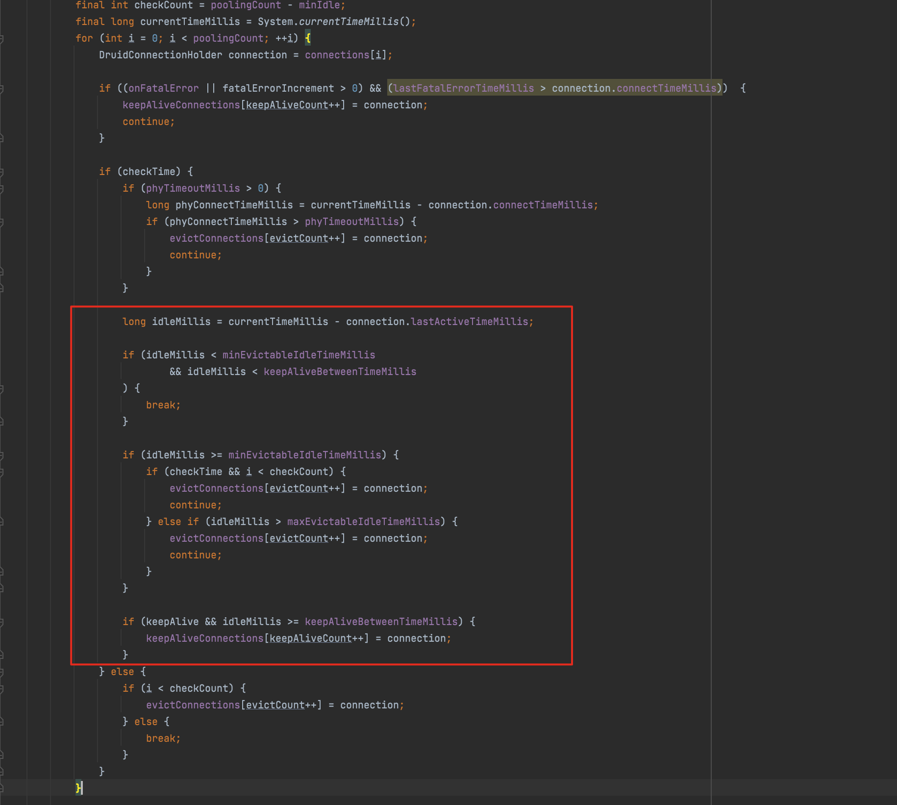 连接池驱逐线程逻辑bug，可能会导致连接泄露，DestroyTask#shrink(boolean checkTime, boolean keepAlive) · Issue #4692 ...
