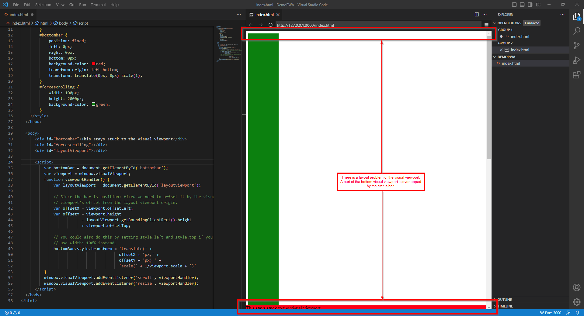 Layout issue of the visual viewport in VS Code · Issue #500 · microsoft/vscode-livepreview · GitHub