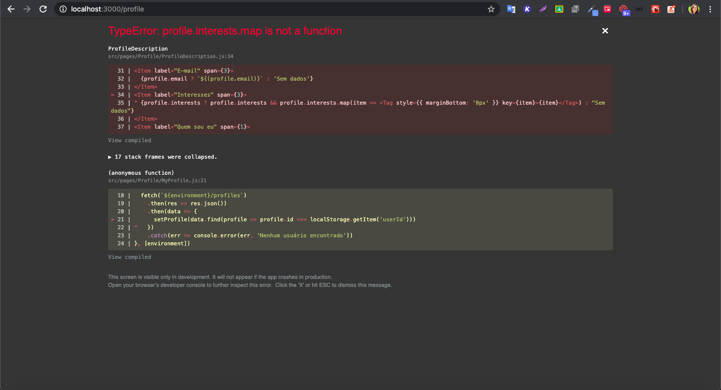 Erro quando coloca apenas 1 interesse no perfil · Issue #255 · React-Bootcamp-WoMarkersCode/call ...