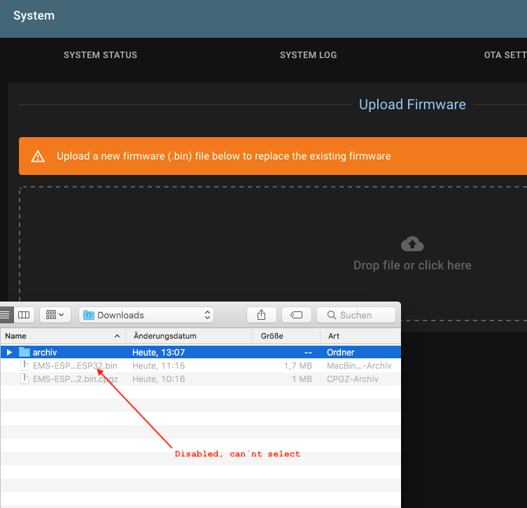 Update to Build v3.4.0b1 not possible (via WebUI on OSX) ! · Issue #325 · emsesp/EMS-ESP32 · GitHub