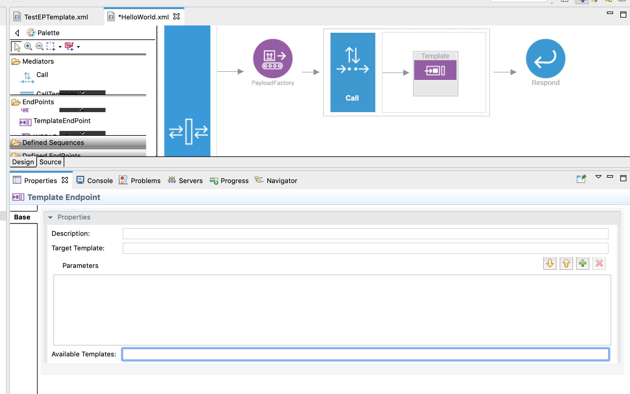 [Integration Studio] UI for Endpoint Template in Call and Send mediator does not show the ...