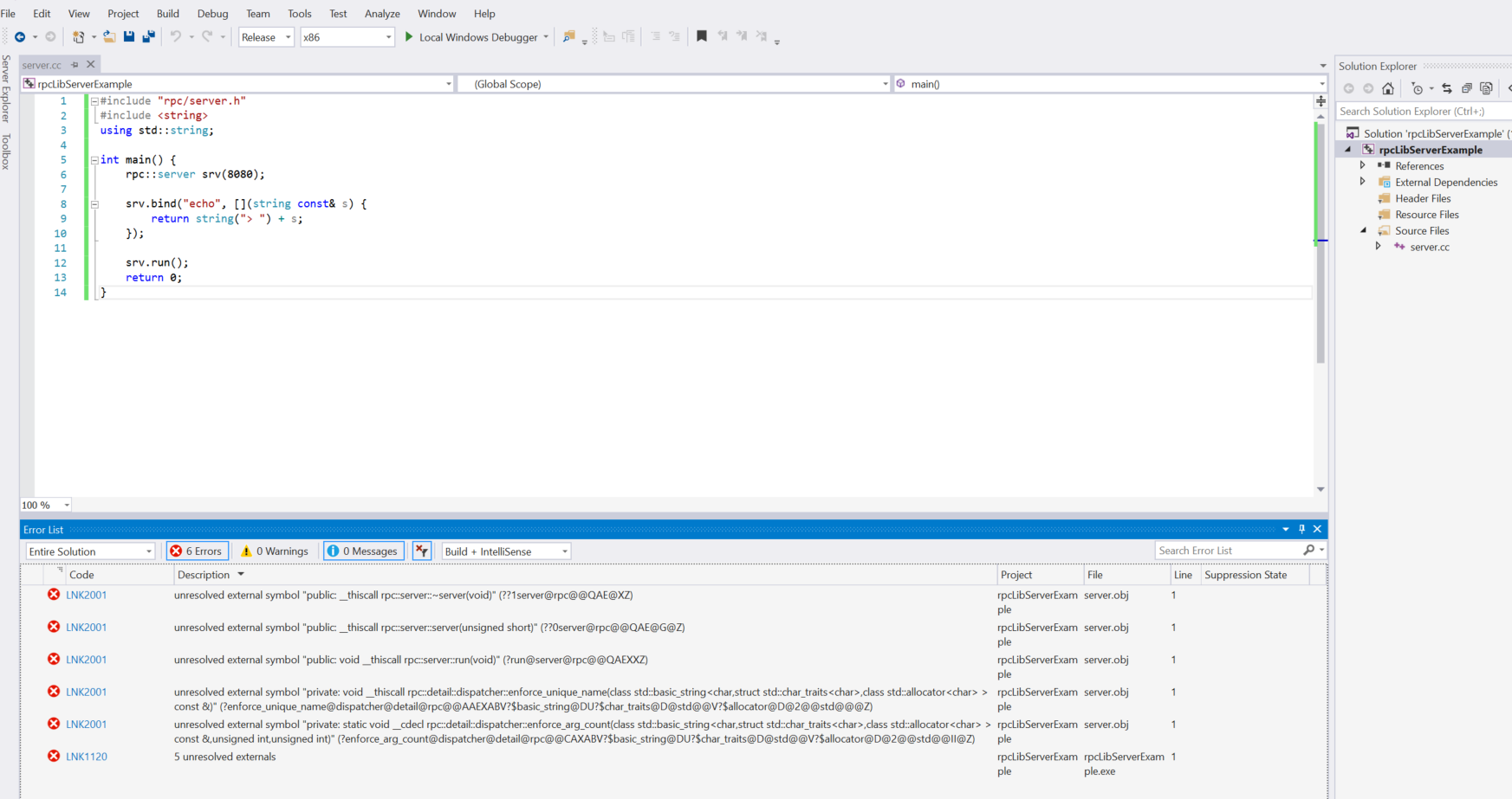Server Code Showing Error While Trying To Build With Vs 2015 · Issue 262 · Rpclibrpclib · Github