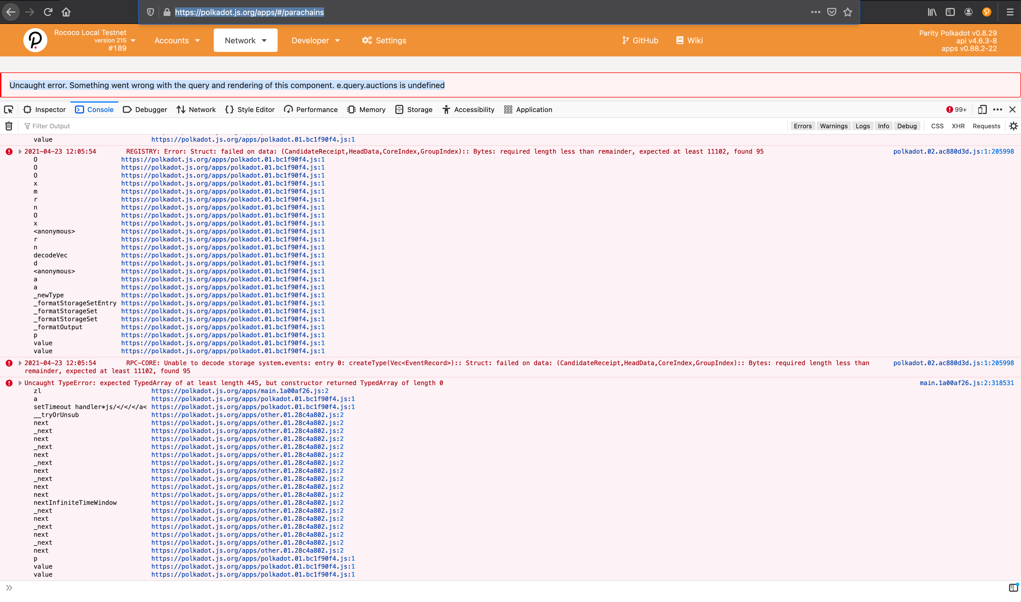 Uncaught error. Something went wrong with the query and rendering of this component. e.query ...