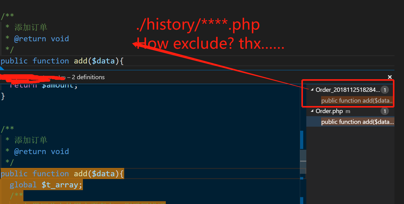 How does "go to definition" exclude specified directories, such as "./history"? Thank you ...