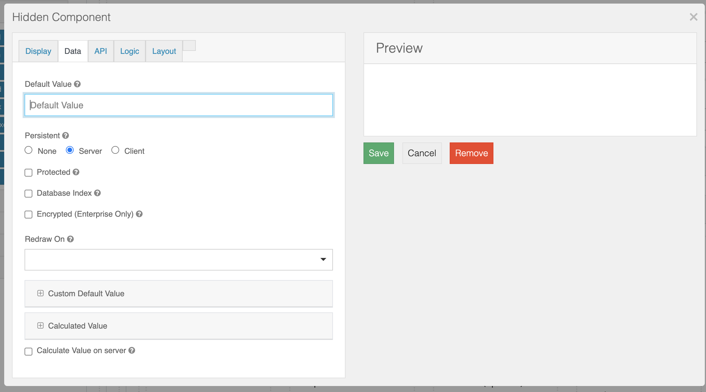 [bug] Builder Hides The Default Value Field For Hidden Components · Issue 3069 · Formio Formio