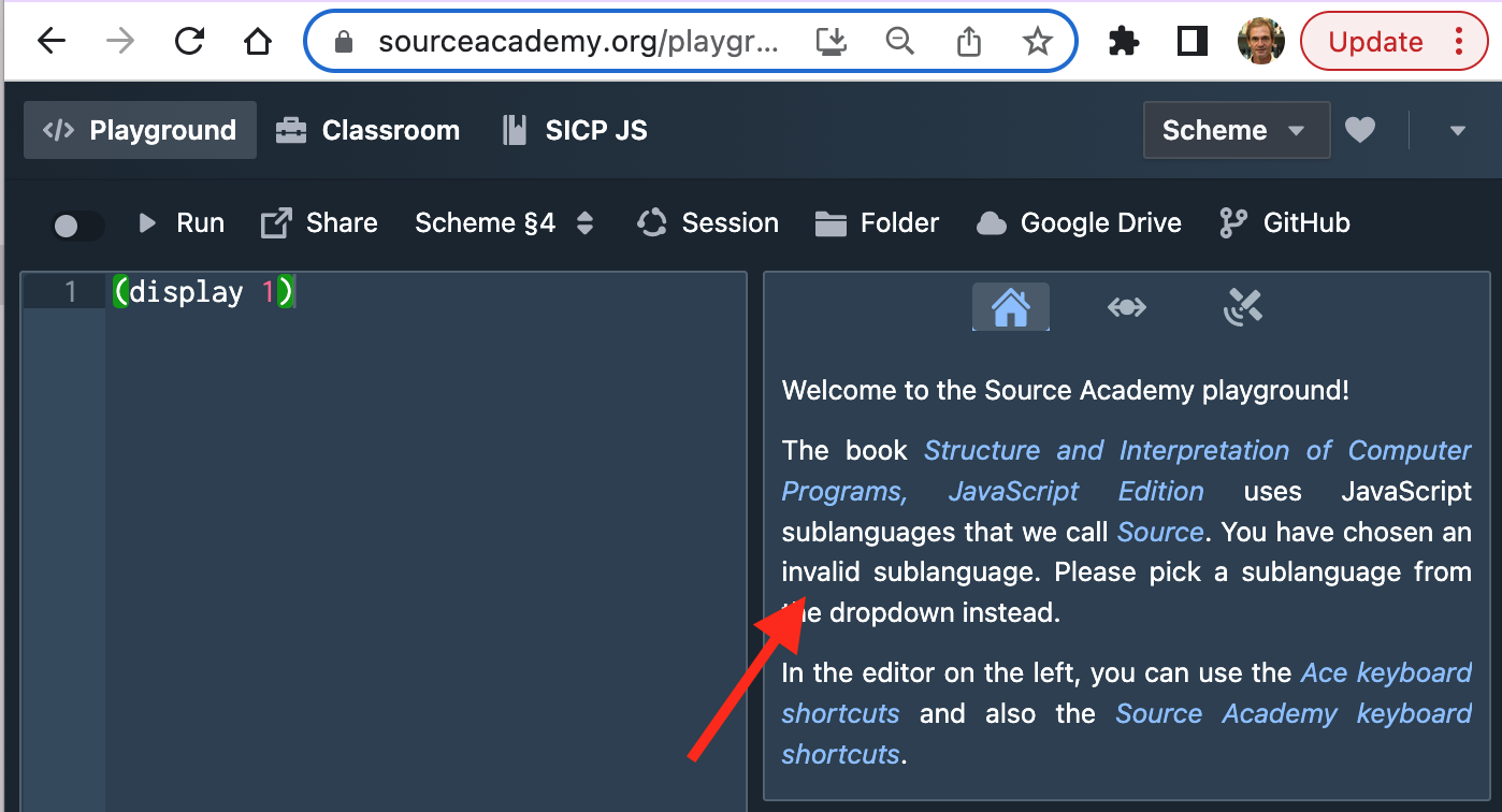 Scheme and Python: invalid sublanguage · Issue #2451 · source-academy/frontend · GitHub
