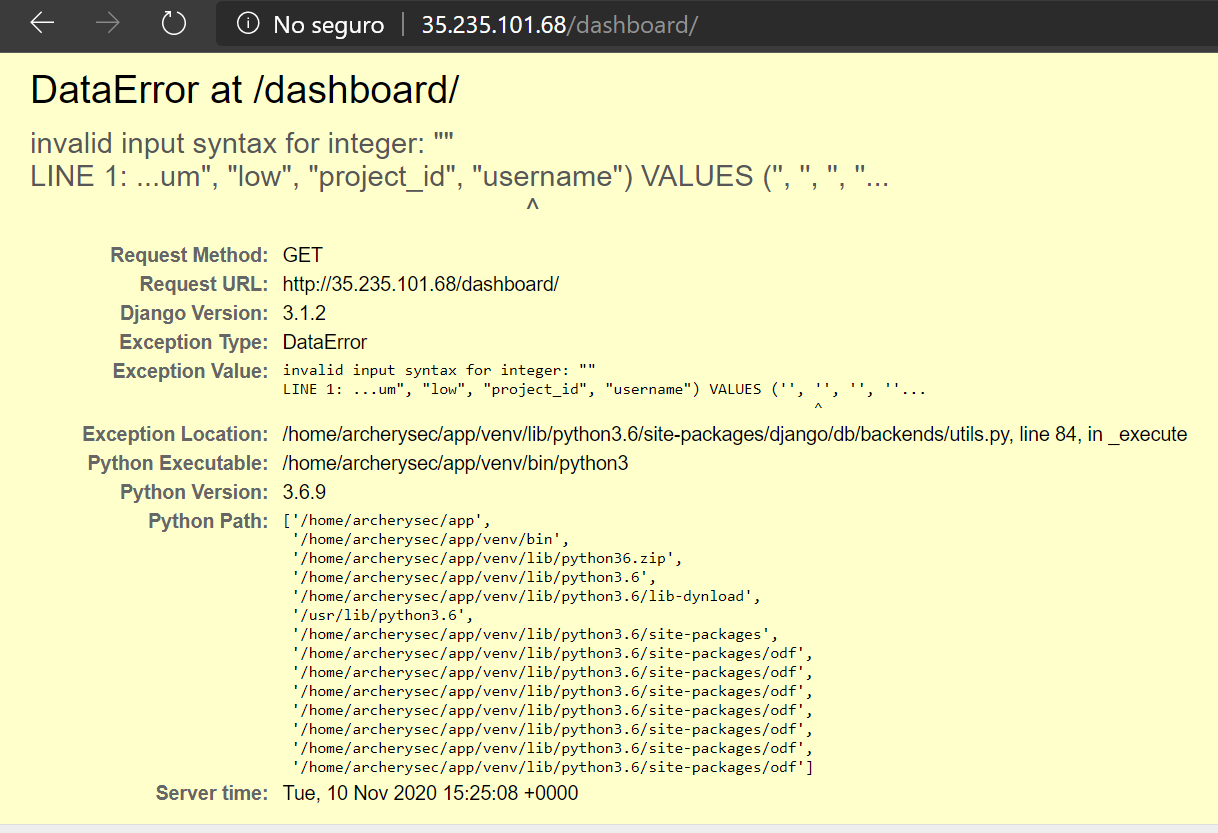 DataError at /dashboard/ · Issue #421 · archerysec/archerysec · GitHub