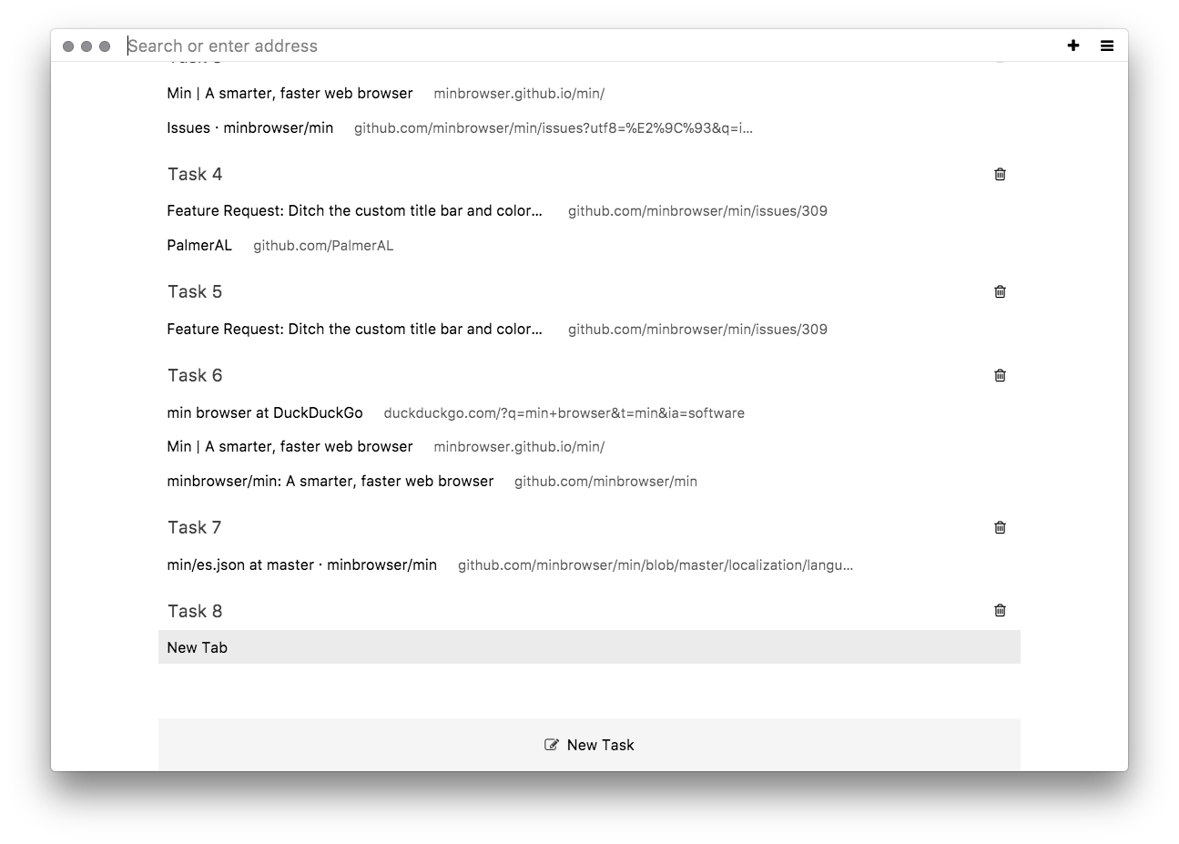 Creating a new window (new task) closes all previous tabs · Issue #505 · minbrowser/min · GitHub