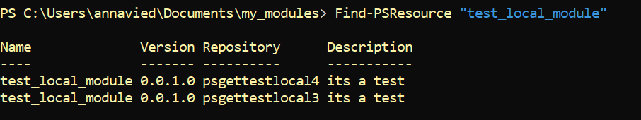 Find-PSResource searches through all registered repositories if resource is published to a local ...