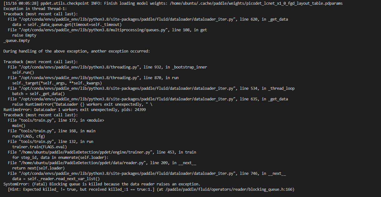 Systemerror Fatal Blocking Queue Is Killed Because The Data Reader Raises An Exception Hint 1549