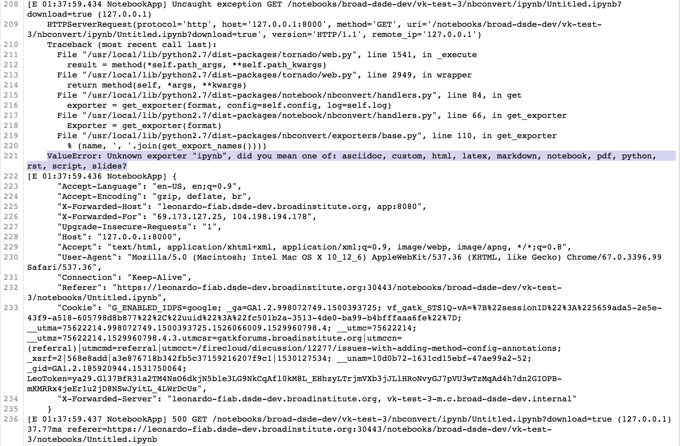 500 Error when downloading notebook as ipynb · Issue #486 · DataBiosphere/leonardo · GitHub