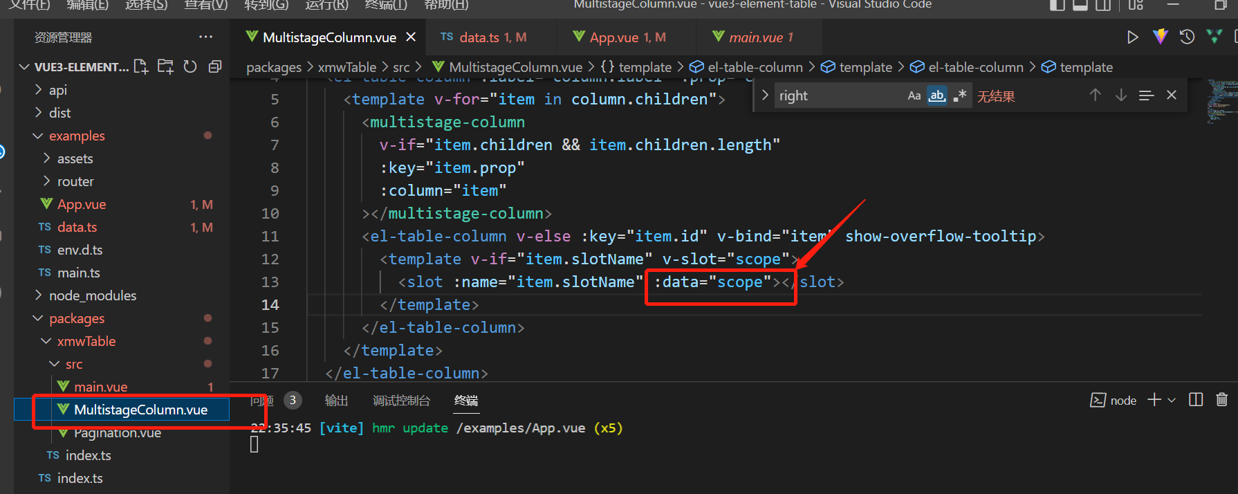 Multistage Column组件里的作用域插槽没有生效 · Issue 2 · Baiwummvue3 Element Table · Github