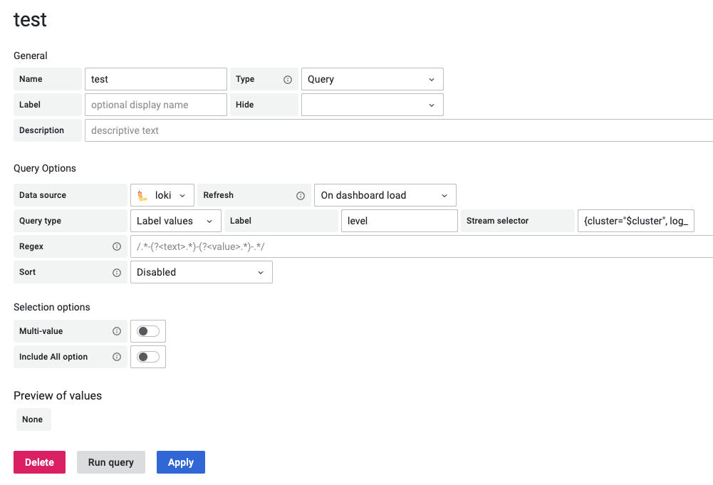Evaluation Of Loki Dashboard Variable Queries Fails When Other