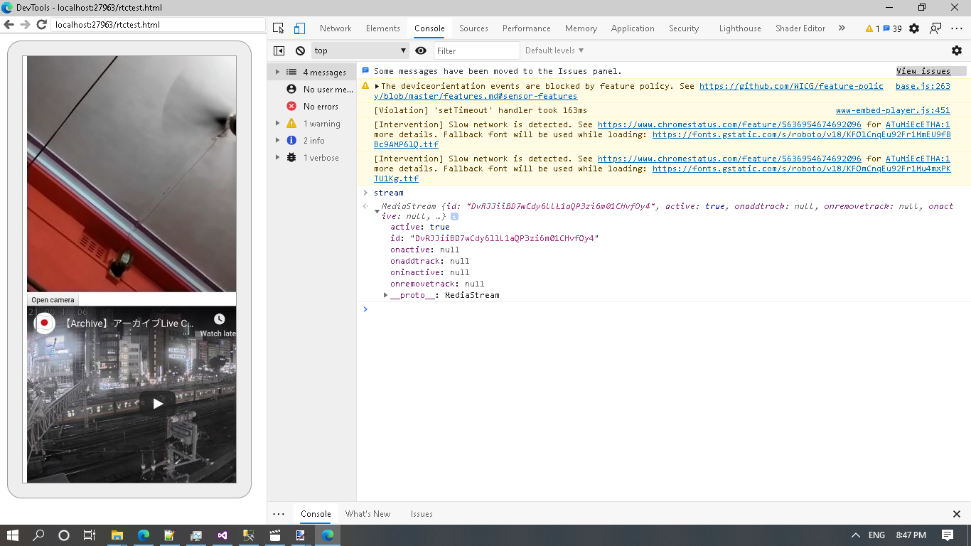 WebRTC camera stream is crashing if embedded with YouTube video on the same page · Issue #1057 ...