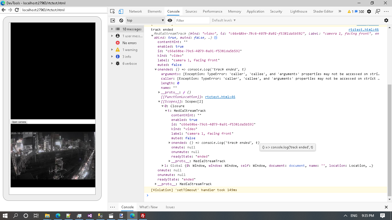 WebRTC camera stream is crashing if embedded with YouTube video on the same page · Issue #1057 ...