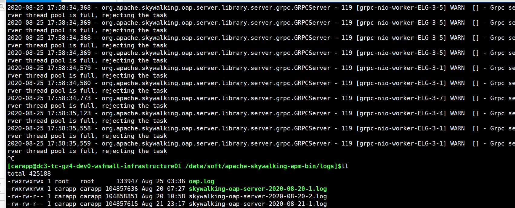 skywalking疯狂刷线程池满 导致数据无法上报查看 · Issue #5377 · apache/skywalking · GitHub
