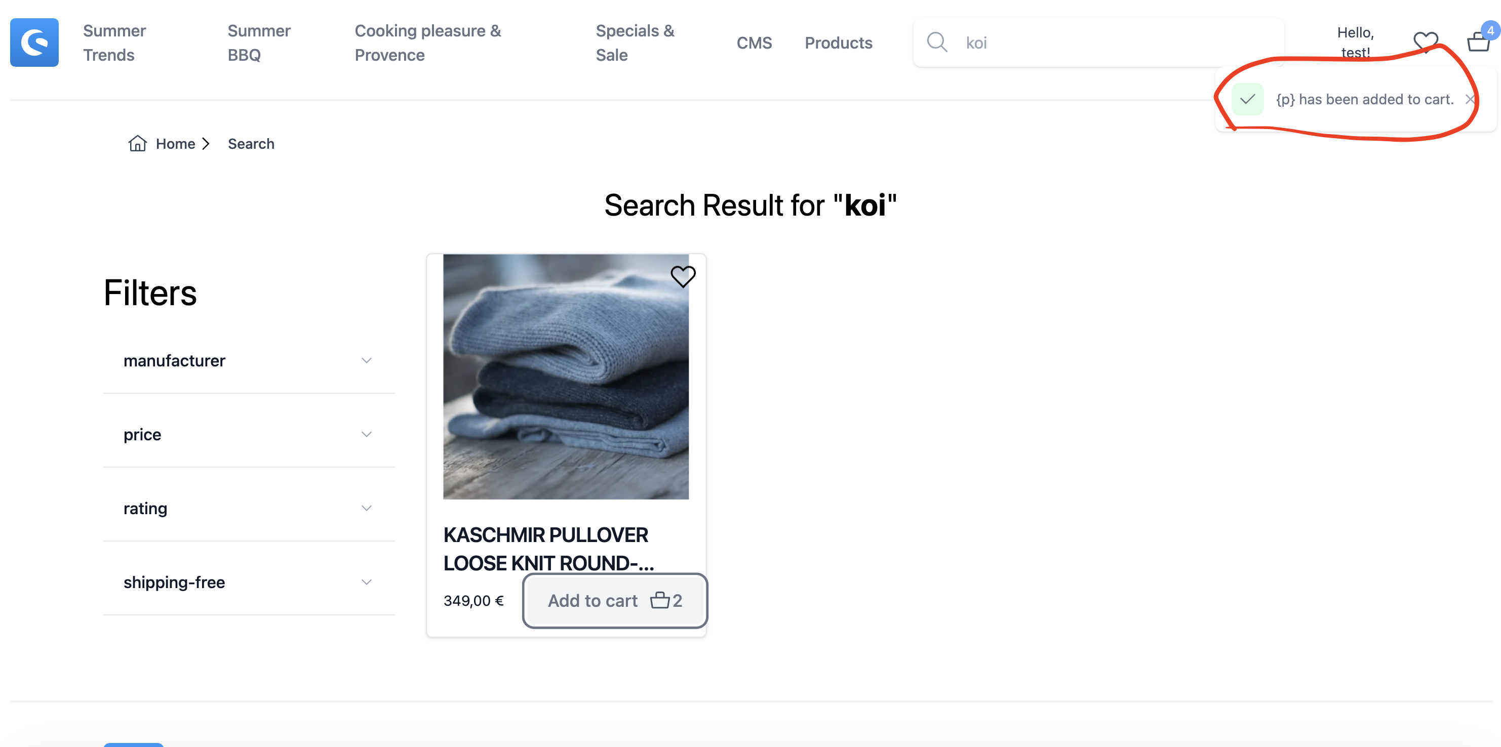 [BUG] add to cart notification message · Issue #268 · shopware/frontends · GitHub