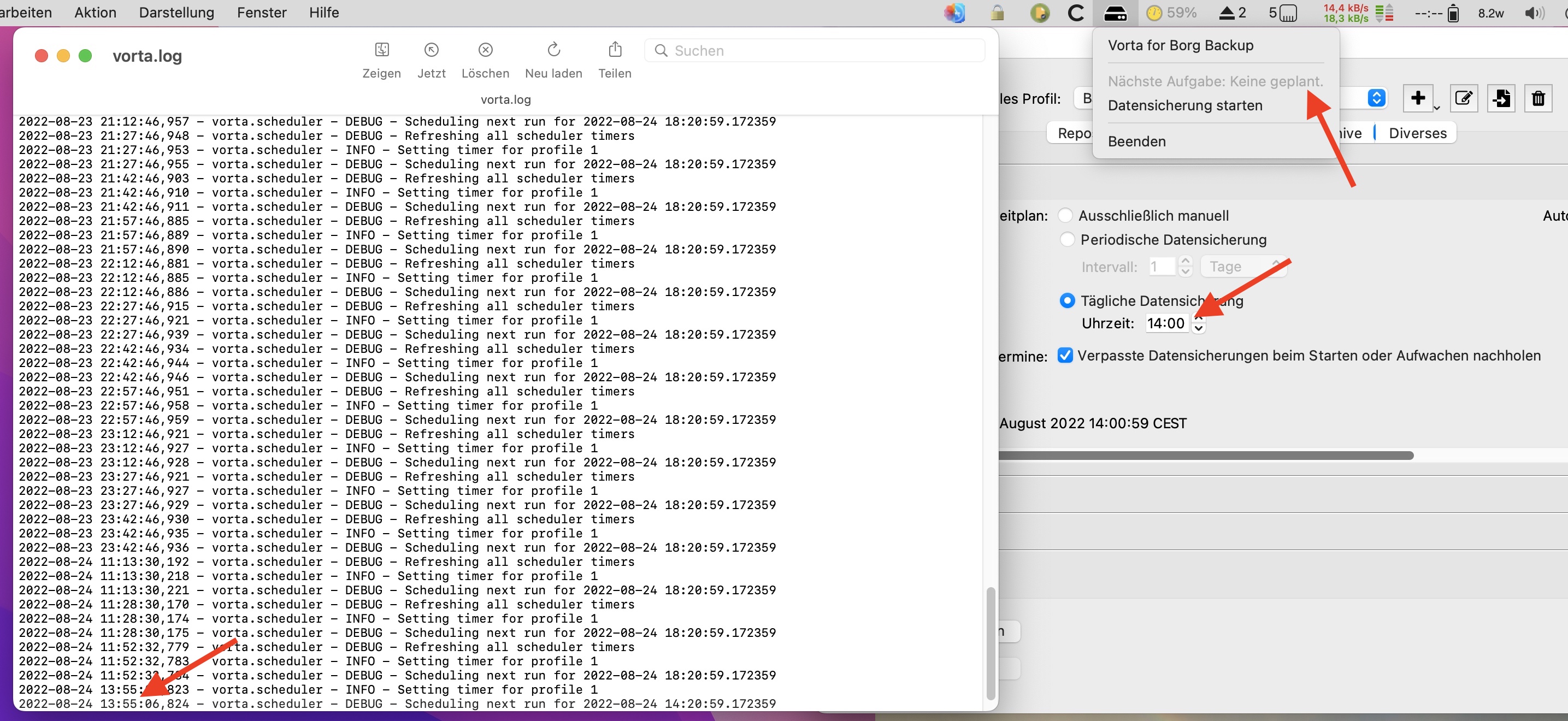 Tray menu doesn't show scheduled task after wakeup. · Issue #1402 · borgbase/vorta · GitHub