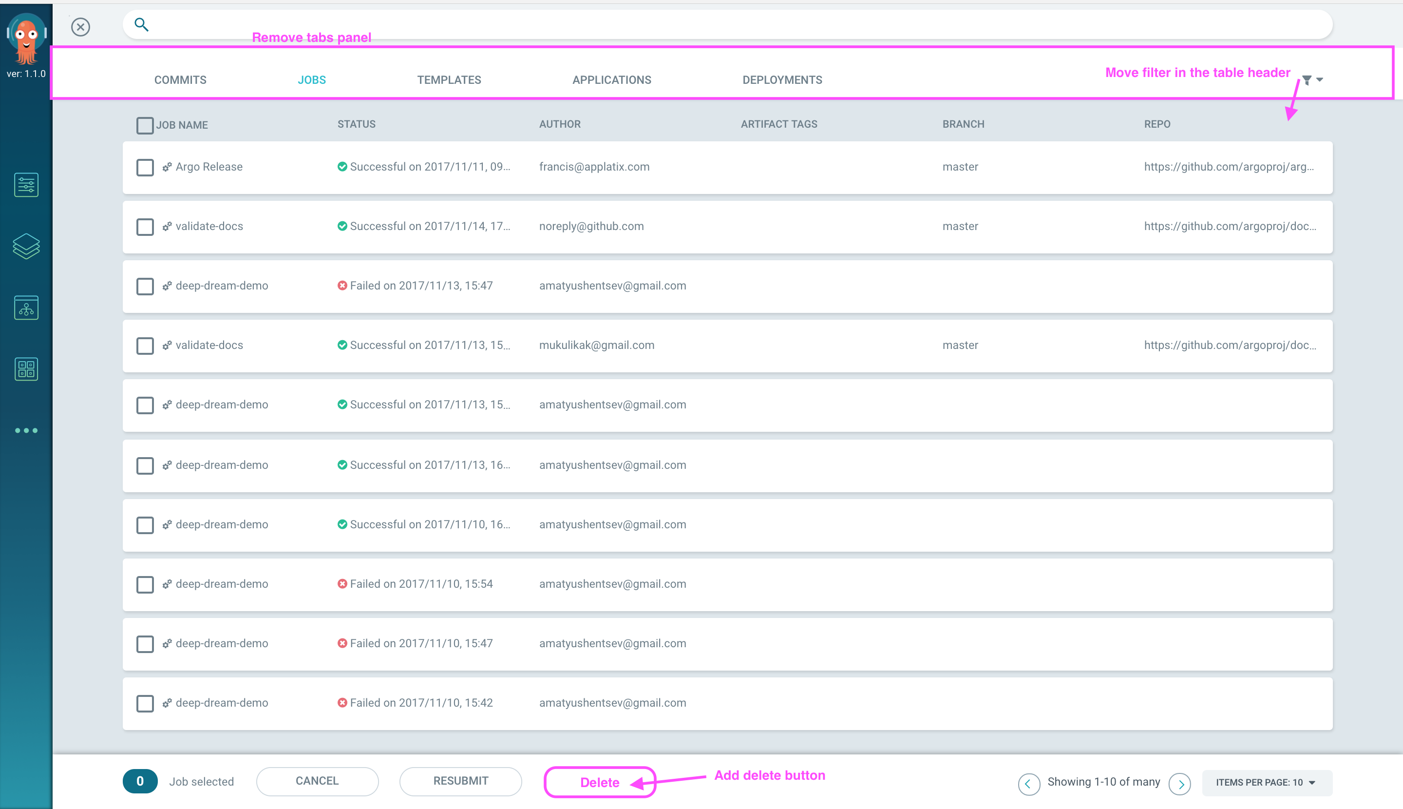 Bulk action changes for V2 · Issue #470 · argoproj/argo-workflows · GitHub
