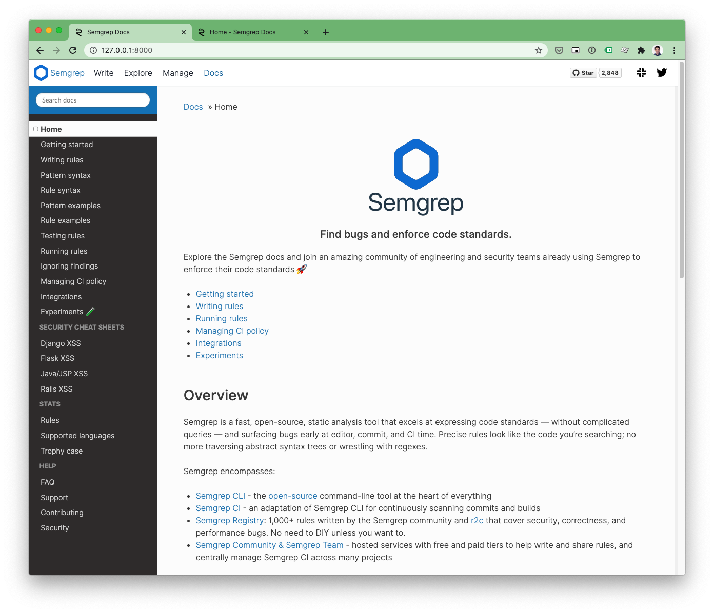 Sidebar always thinks I'm in the "Writing rules" section · Issue #68 · semgrep/semgrep-docs · GitHub