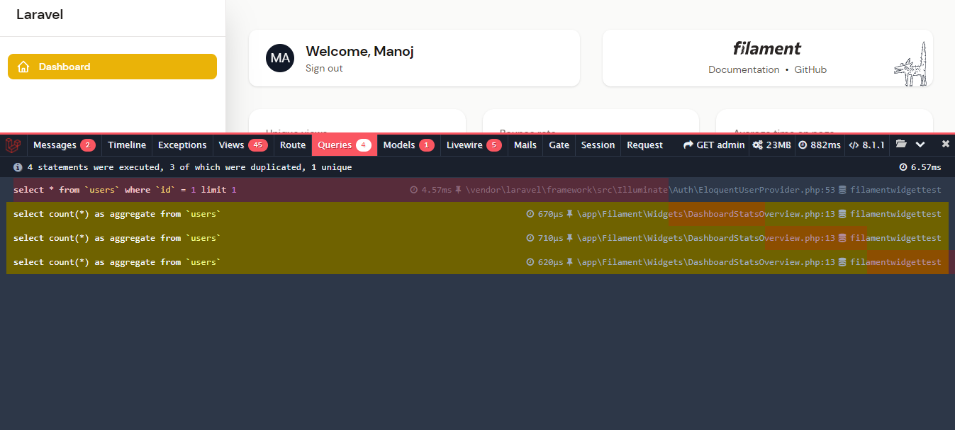 Duplicate query execution in Widgets · Issue #1306 · filamentphp/filament · GitHub