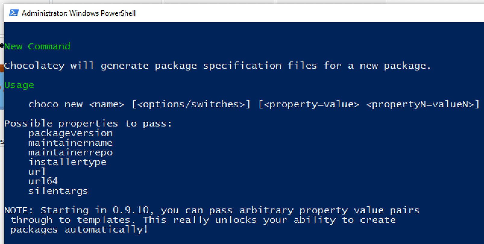 Formatting for the choco new command is difficult to follow · Issue #540 · chocolatey/docs · GitHub