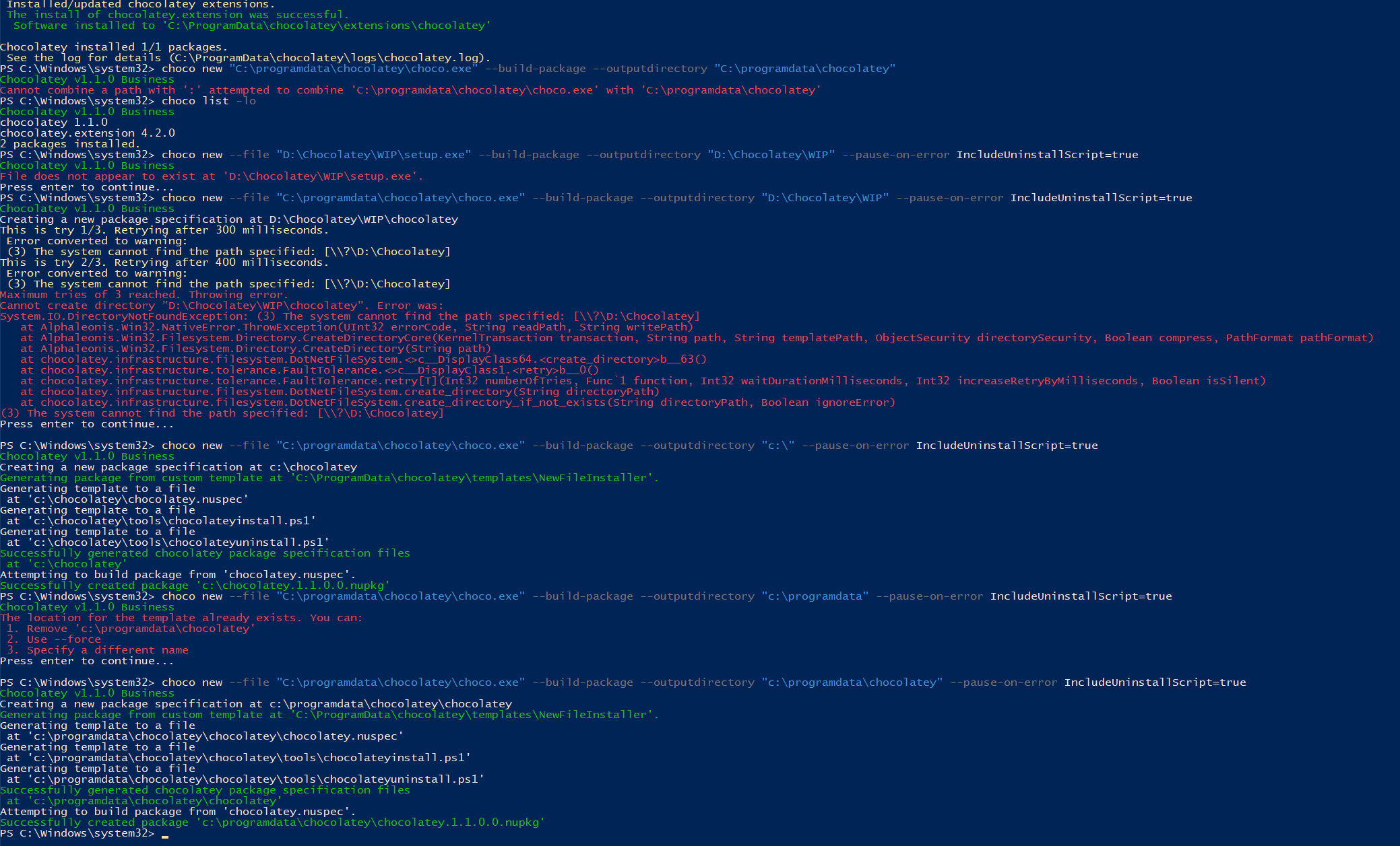 Running `choco New File` Returns Cannot Combine Path Error When Chocolatey Licensed