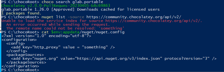 Chocolatey CLI does not override NuGet proxy with its own · Issue #1720 · chocolatey/choco · GitHub