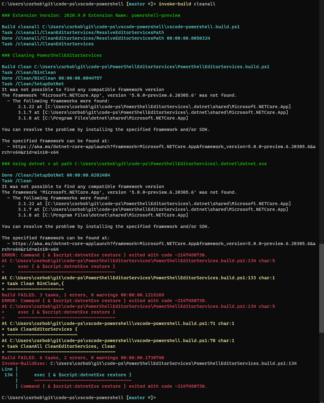 Invoke-Build fails if dotnet core is available in the project directory, but dotnet 5 is not ...