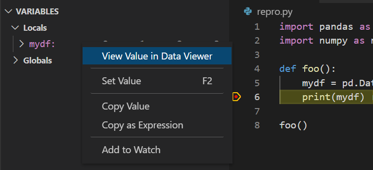 Custom debug adapter request without `frameId` in arguments does not evaluate code in global ...