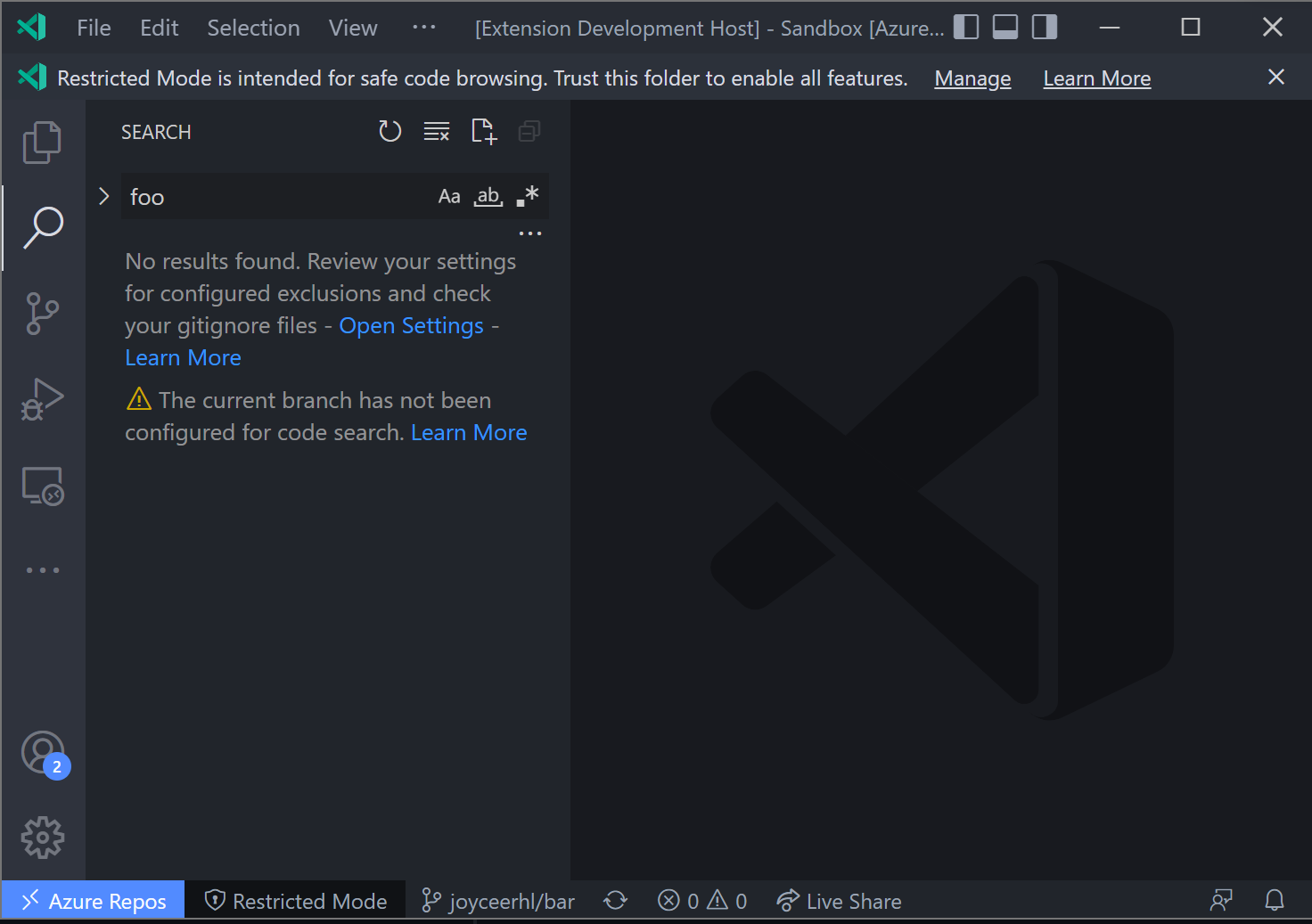 Support configuring branches for code search in Azure Repos · Issue #143 · microsoft/vscode ...