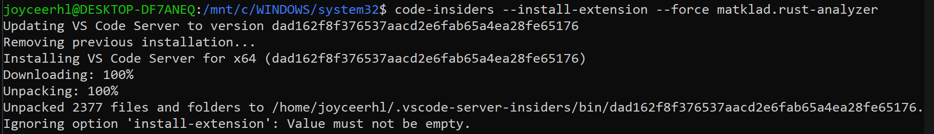 Updating Extension from Command Line Throws Error · Issue #147215 · microsoft/vscode · GitHub