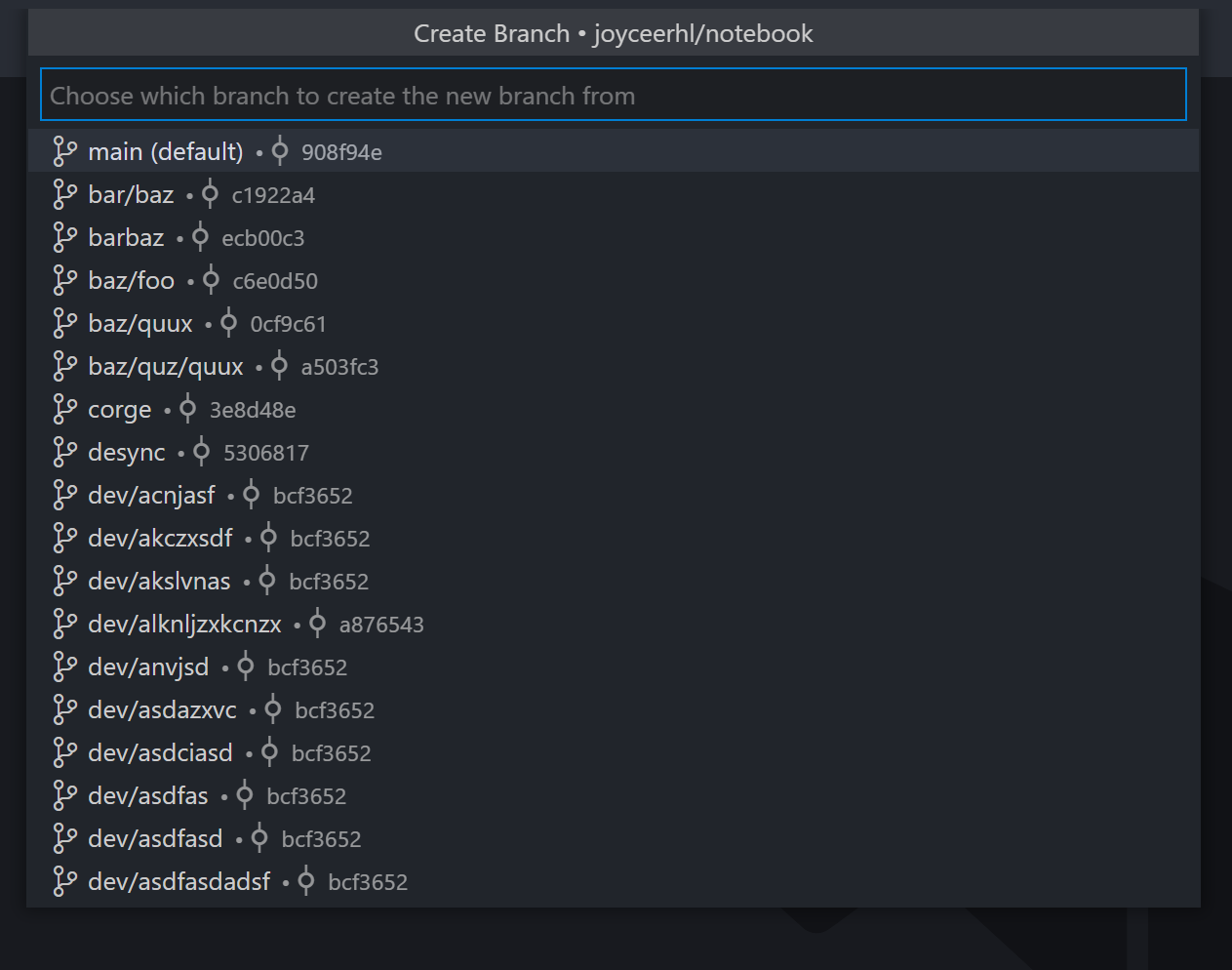 Align create branch flow with built-in git extension ref picker · Issue #208 · microsoft/vscode ...