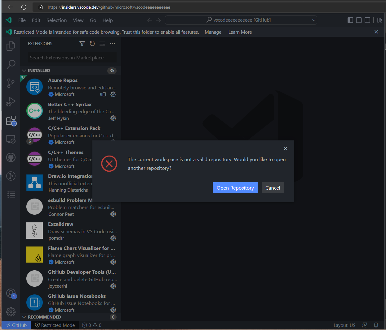 Modal prompt loop when navigating to non-existent repository · Issue #213 · microsoft/vscode ...