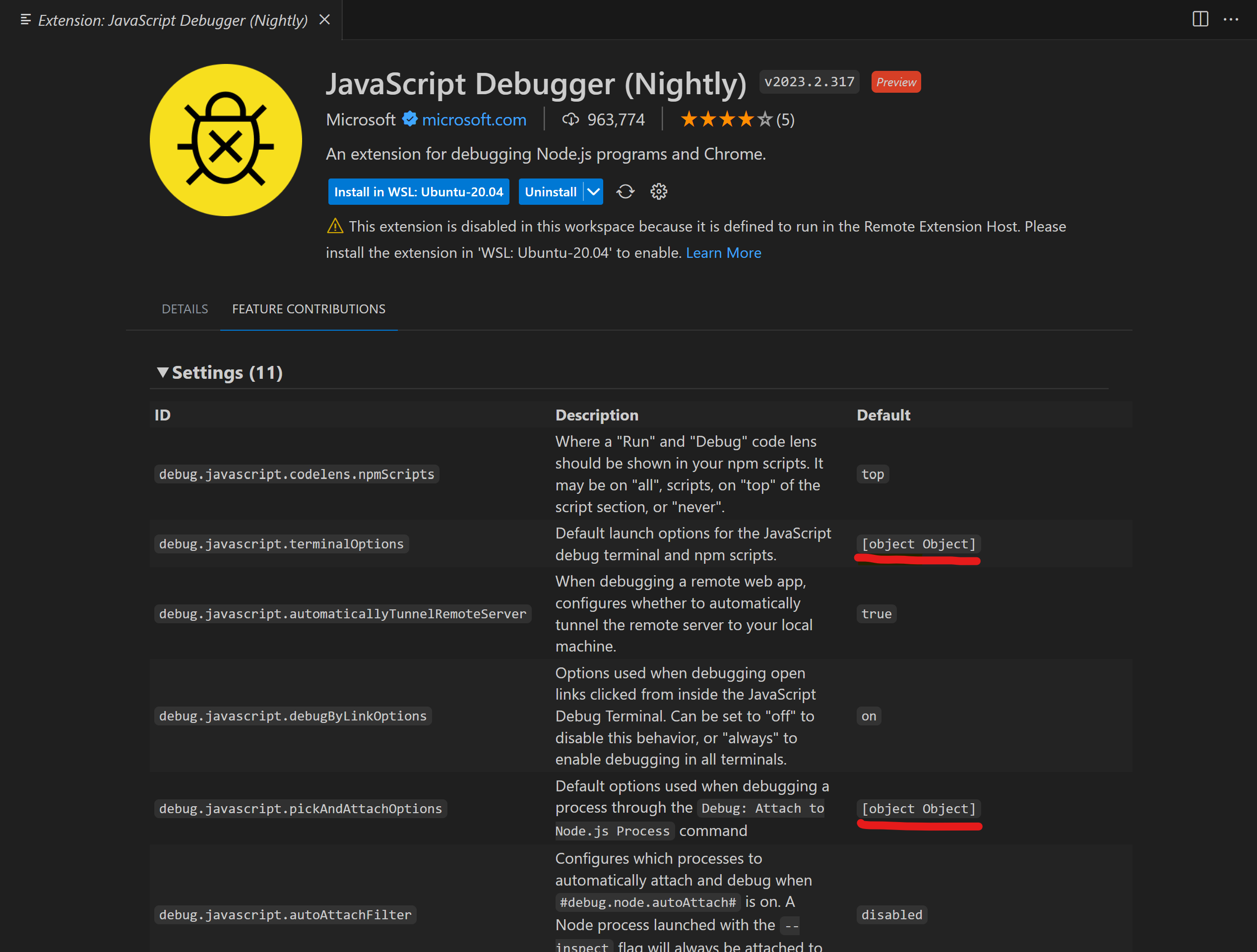 Extension editor shows `[object Object]` for complex setting value defaults · Issue #175034 ...